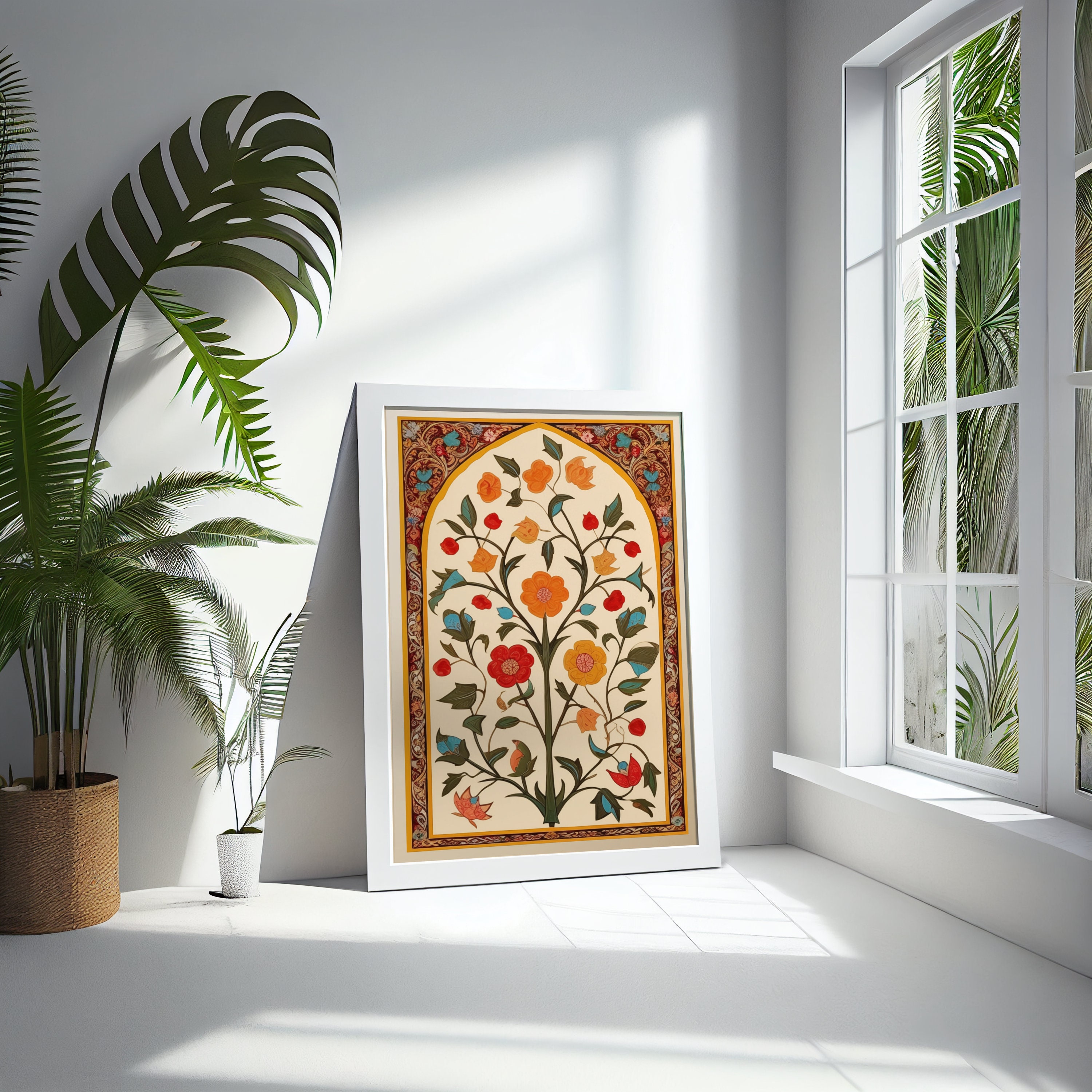 Traditional Islamic Floral Art Poster With Arabic Calligraphy, Vibrant ...