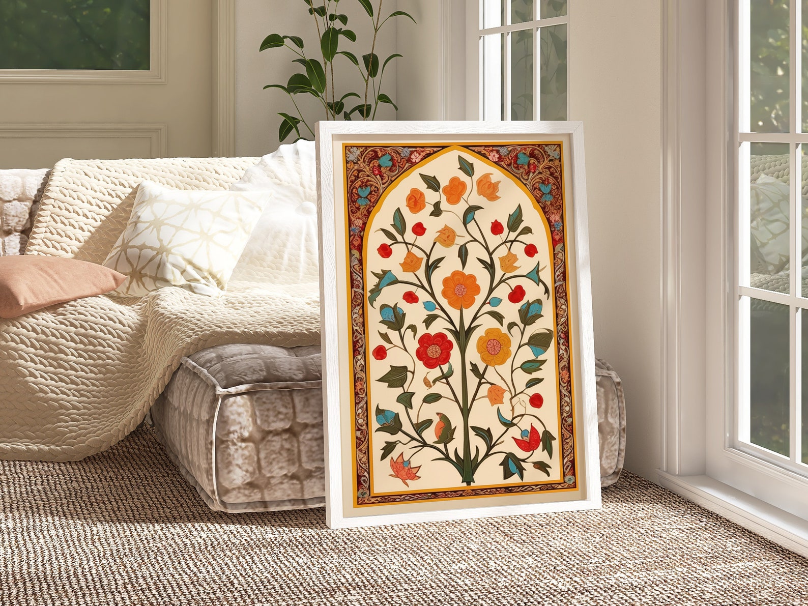 Traditional Islamic Floral Art Poster With Arabic Calligraphy, Vibrant ...