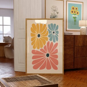 70s Style MINIMAL Flower Design Printable POSTER, 2 Piece Digital Wall ...