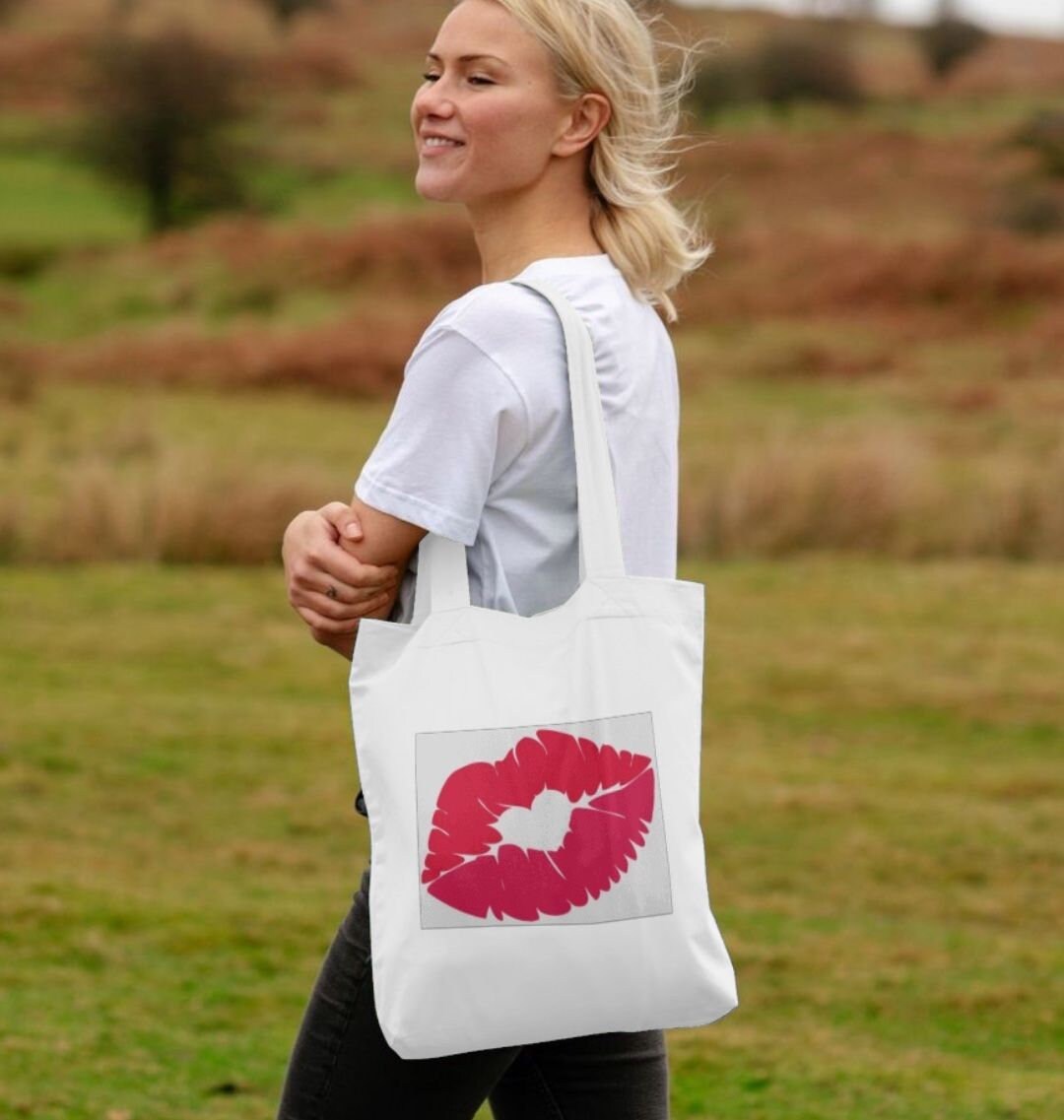 Heart Lips Kiss Sexy Tote Bag Quality Organic Cotton Long Handle ...