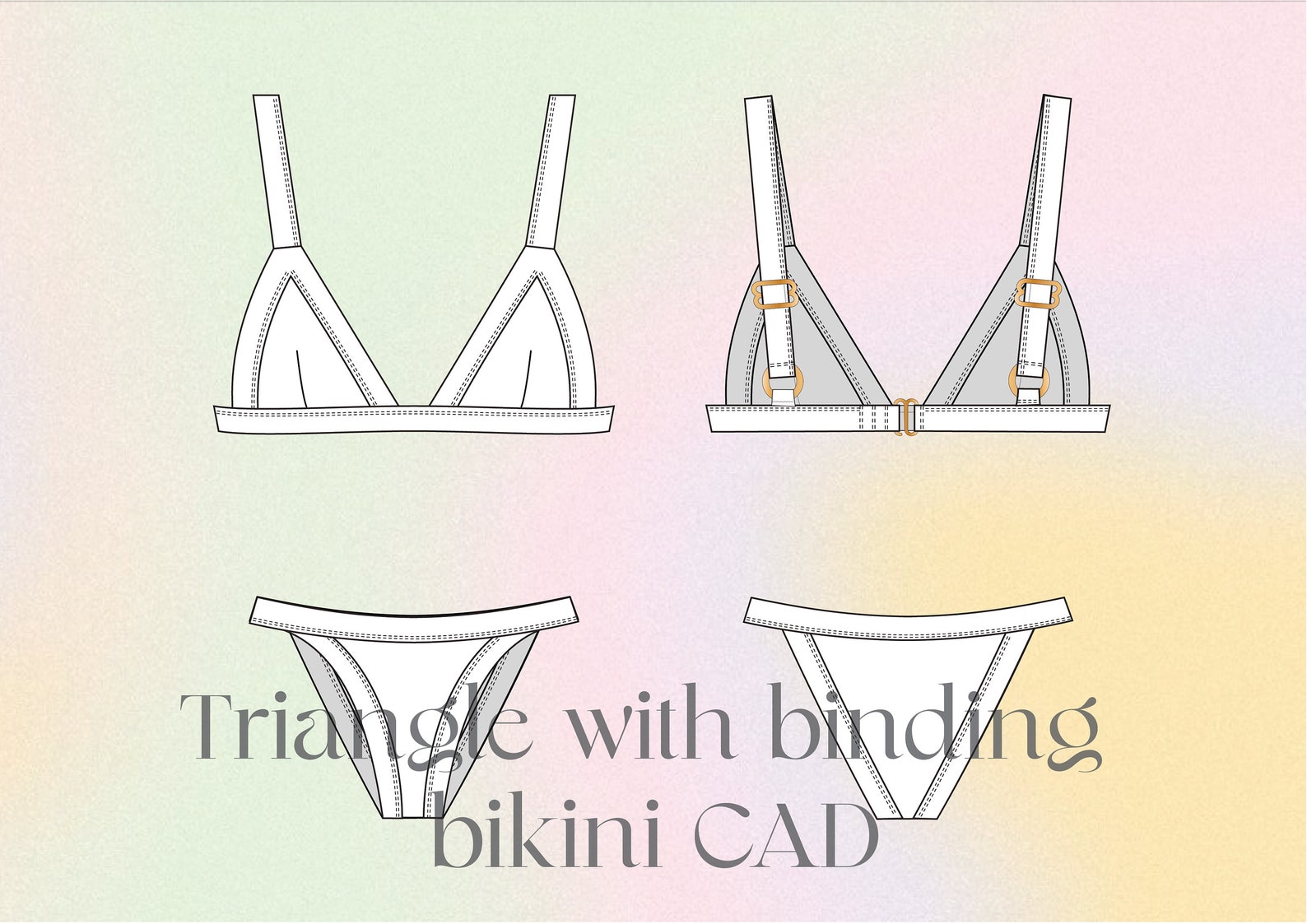 Triangle Bikini Set With Thick Binding CAD Swim Vector Technical ...