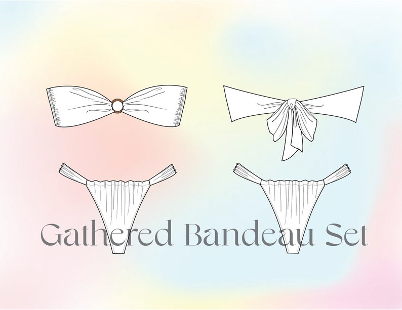Gathered Bandeau Set CAD Swim Vector Technical Drawing - Etsy