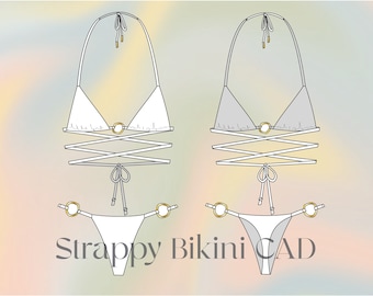 Bandeau Bikini Set With Gathered Bottom CAD Swim Vector Technical ...