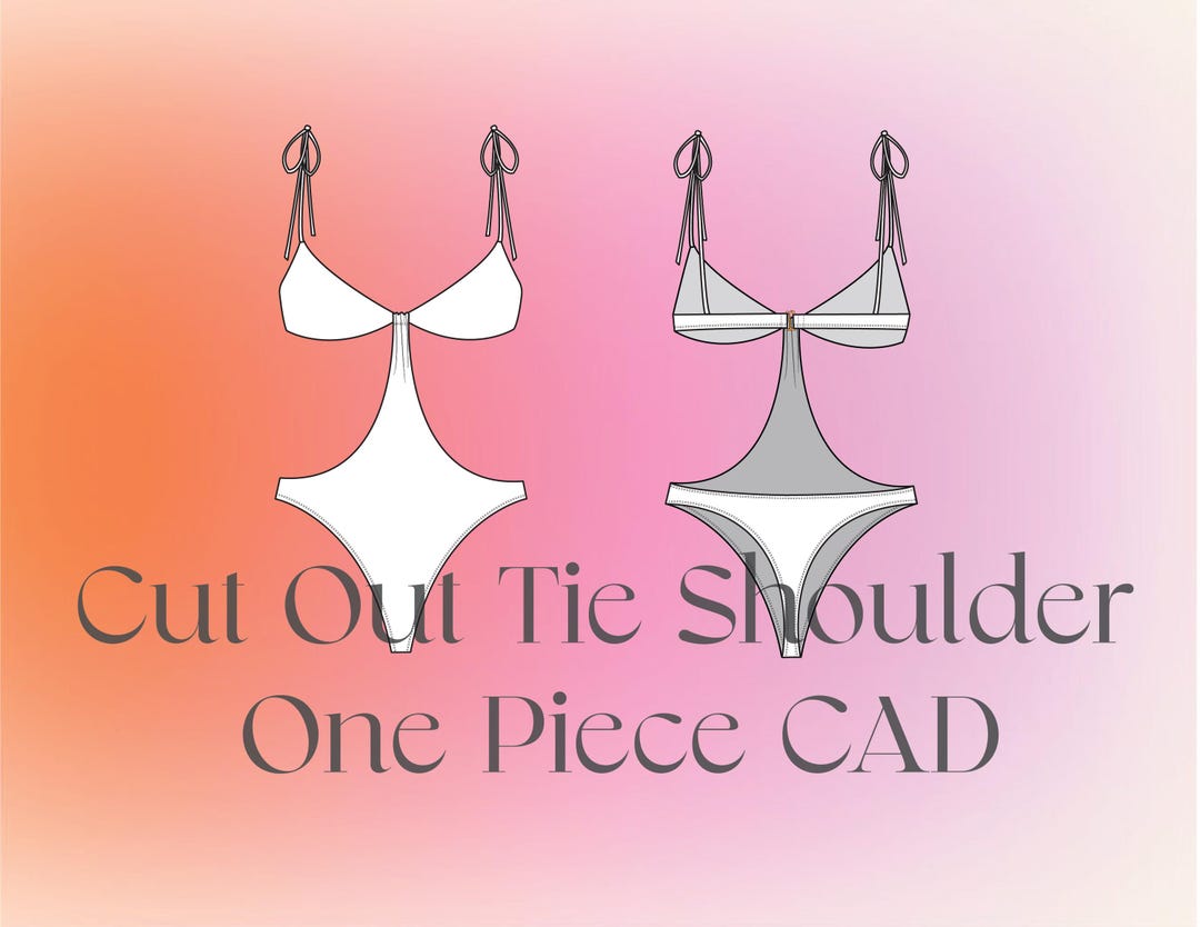 Cut Out Tie Shoulder One Piece CAD Swim Vector Technical Drawing - Etsy