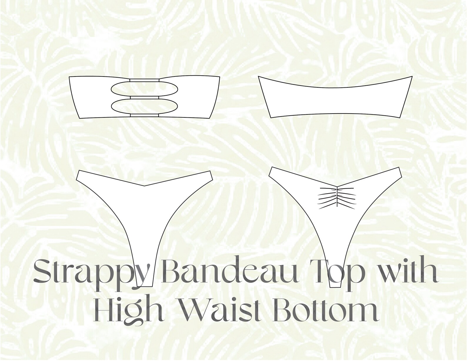 Bandeau Bikini Set With Gathered Bottom CAD Swim Vector Technical ...
