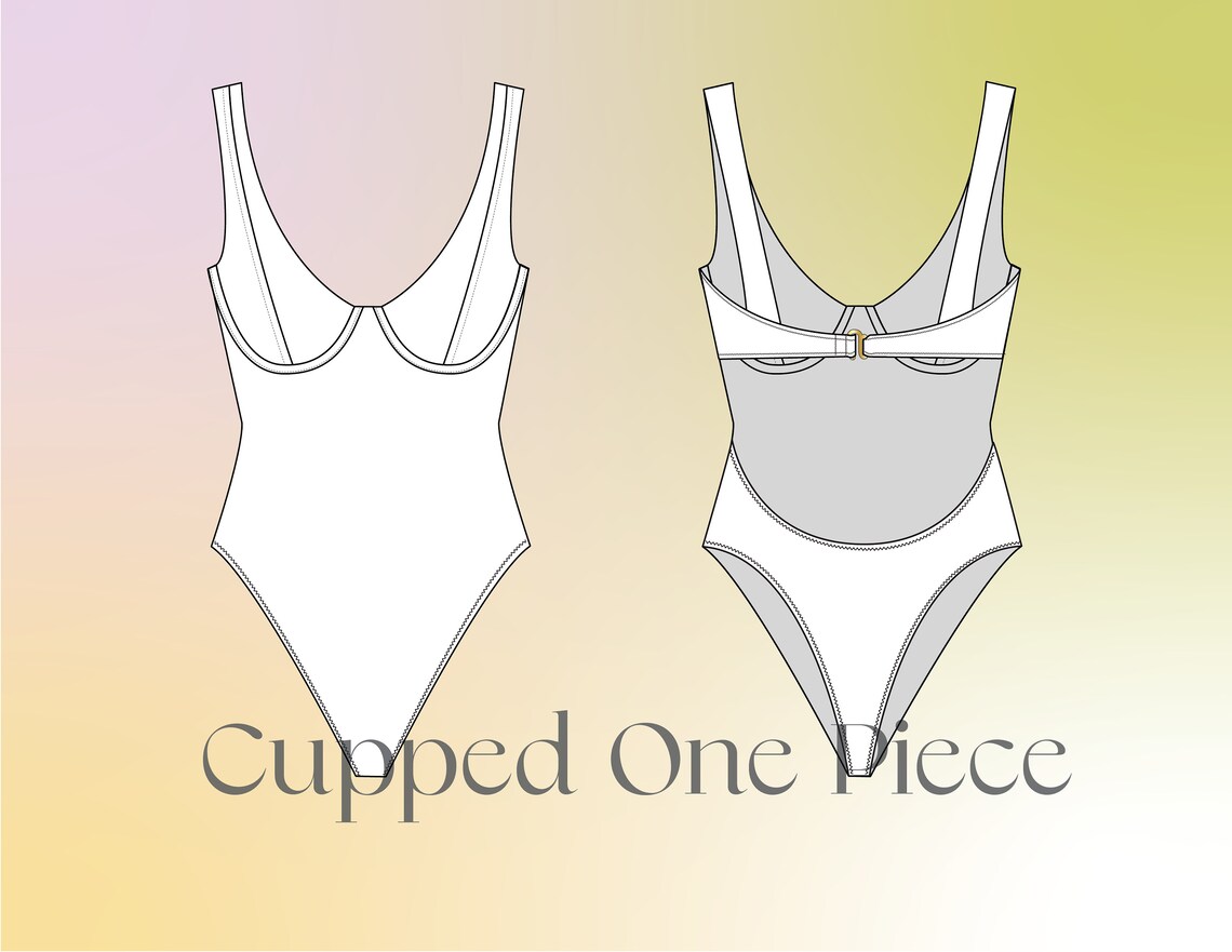 Cupped One Piece CAD Swim Vector Technical Drawing - Etsy