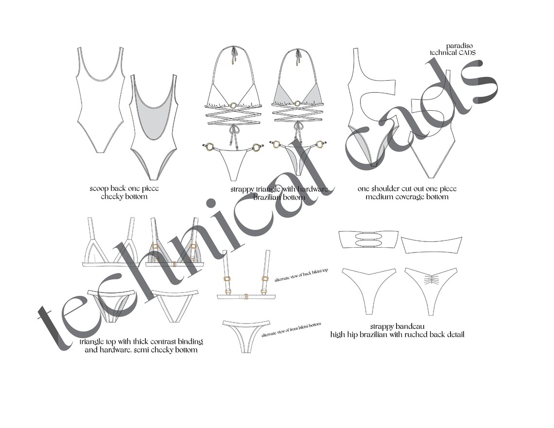PARADISO: Full Vector Bikini Swim Collection CAD Technical Drawings - Etsy