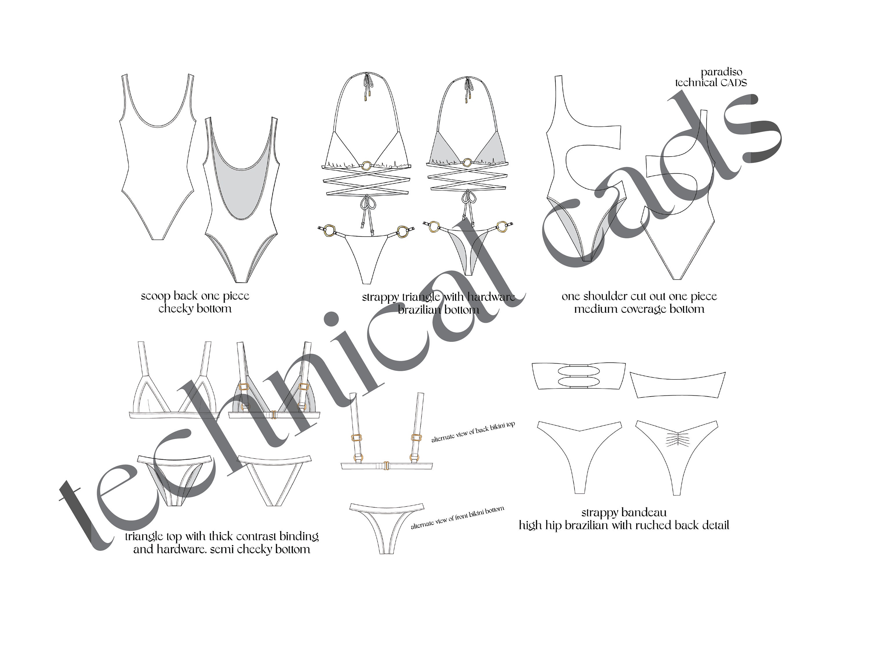 PARADISO: Full Vector Bikini Swim Collection CAD Technical Drawings - Etsy