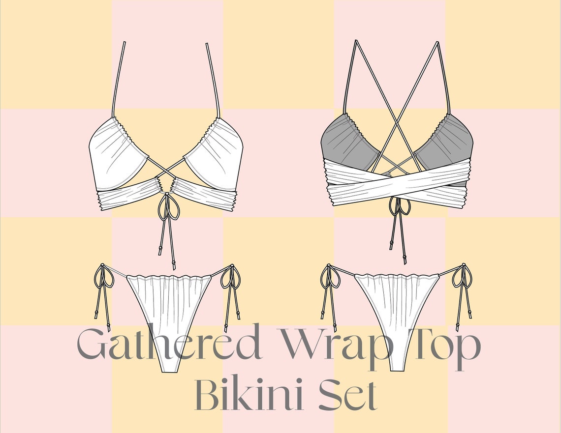 Gathered Wrap Top Bikini Set CAD Swim Vector Technical Drawing - Etsy