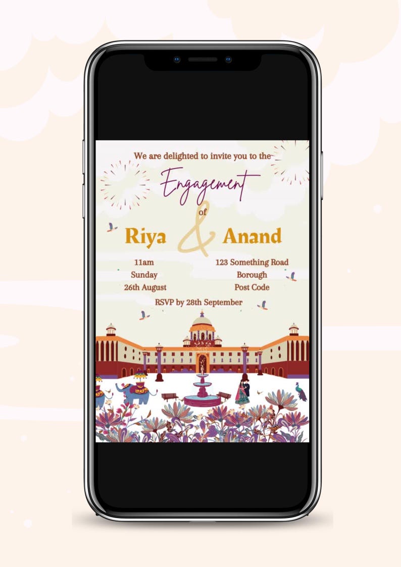 Invitación animada de compromiso de boda india Canva GIF editable ...