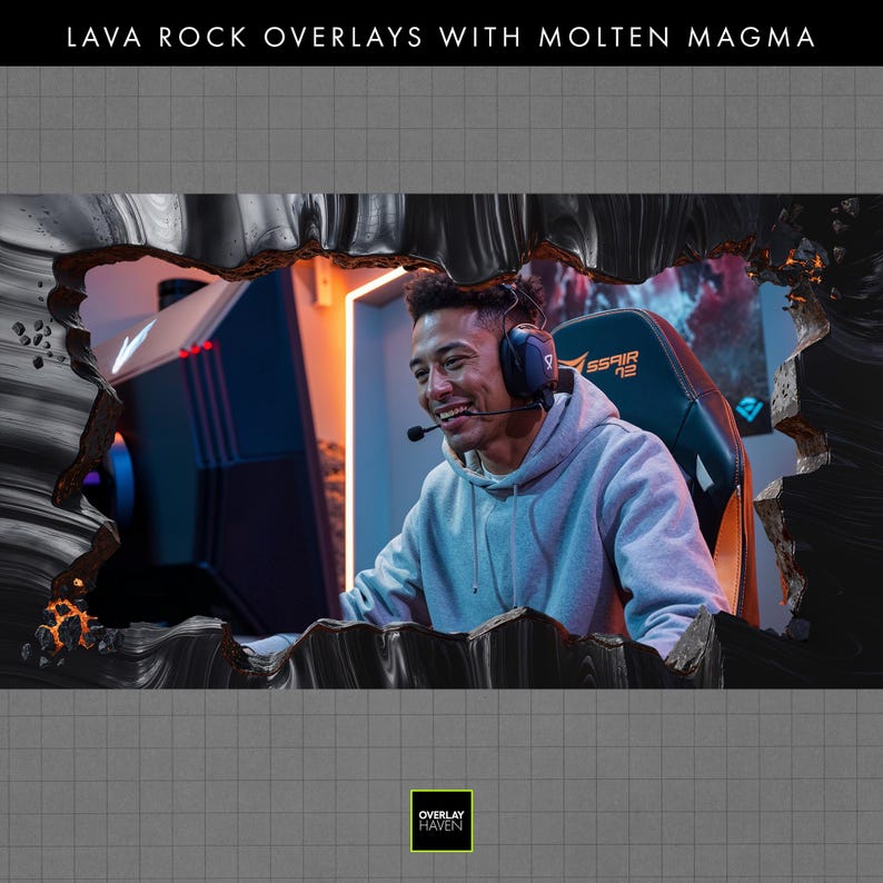 Lava Rock Webcam Overlays: Fiery Magma Frames (PNG) - Etsy