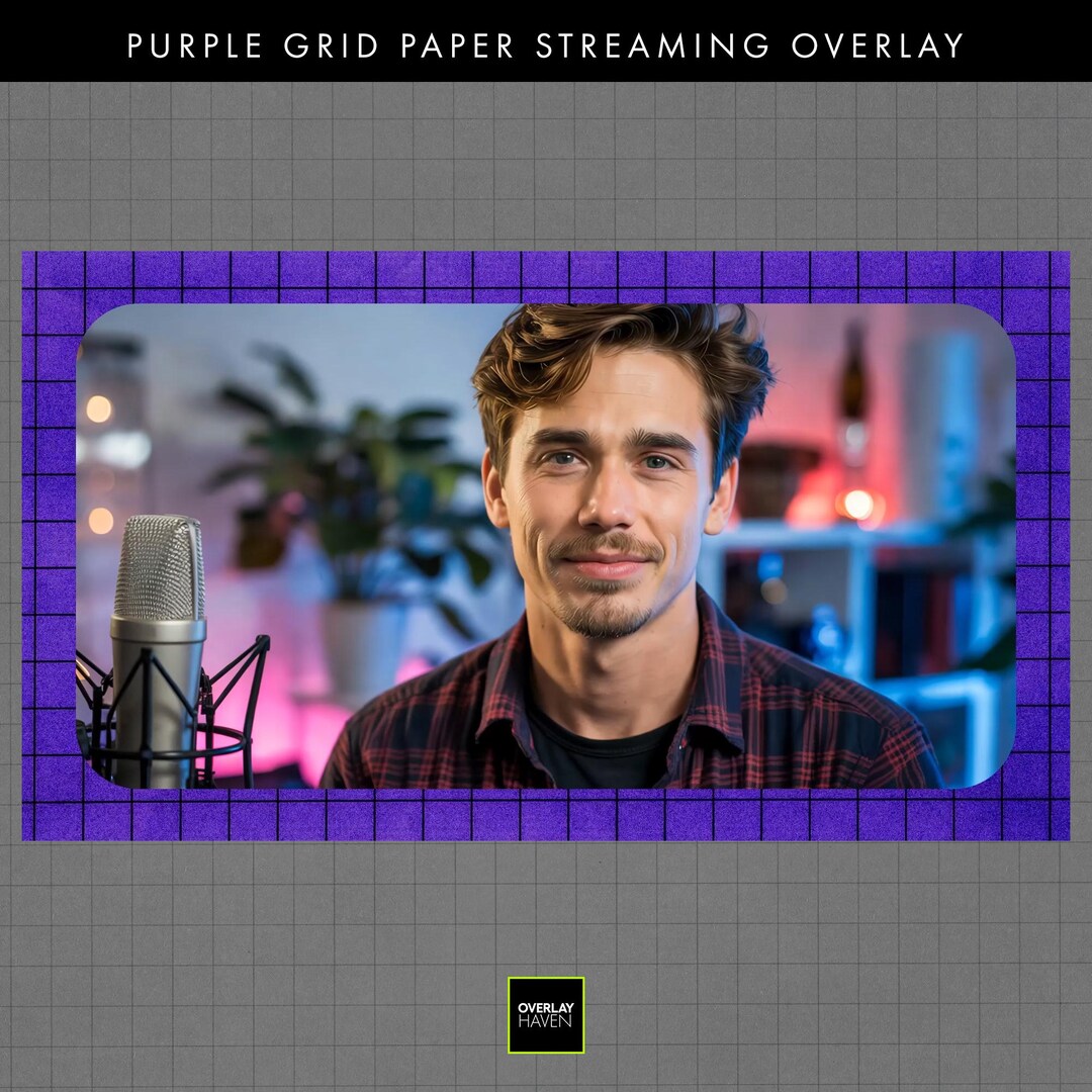Purple Grid Paper Streaming Overlay, Retro Stream, Facecam Border ...