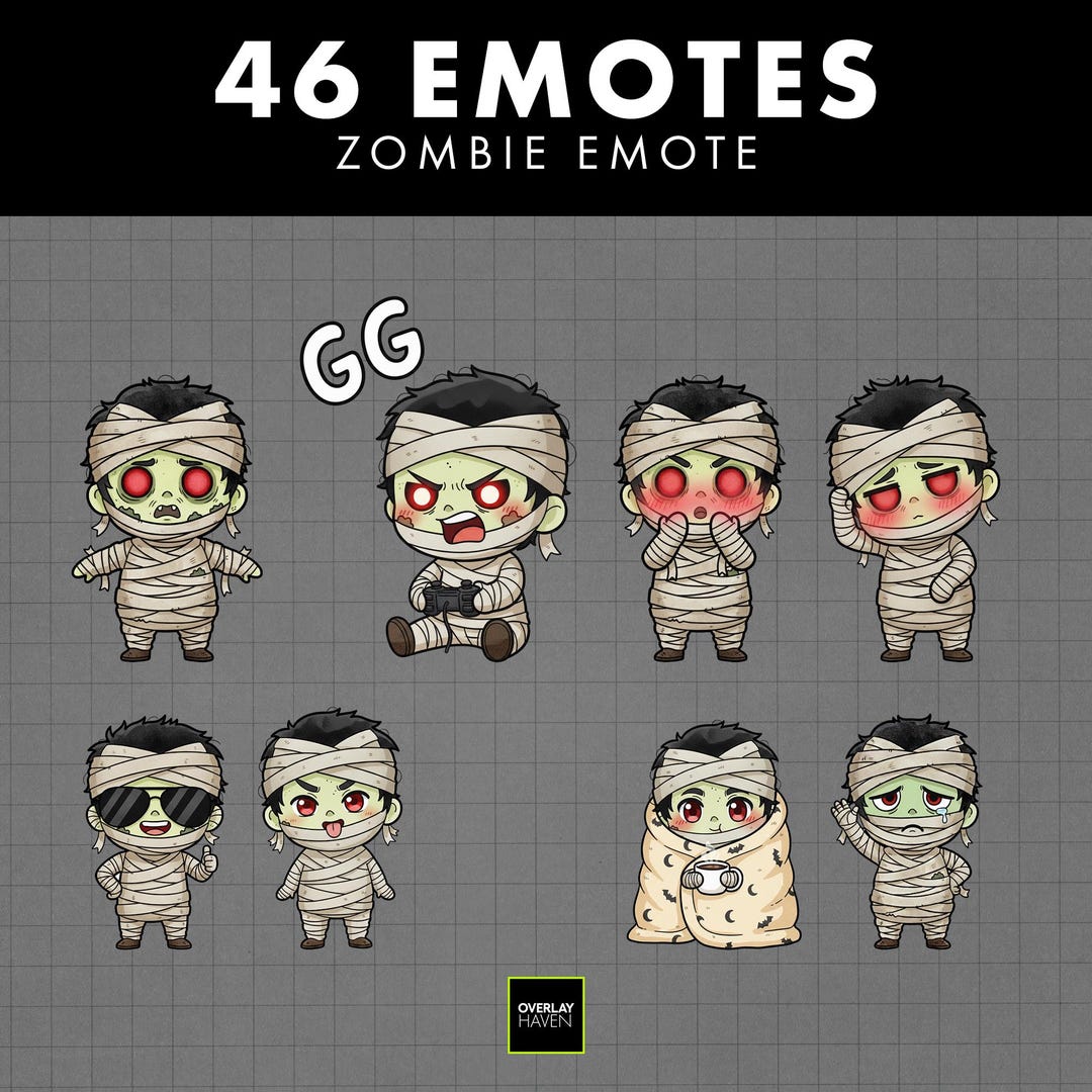 Chibi Zombie Emote Set: Halloween Stream Icons (PNG Digital Download ...