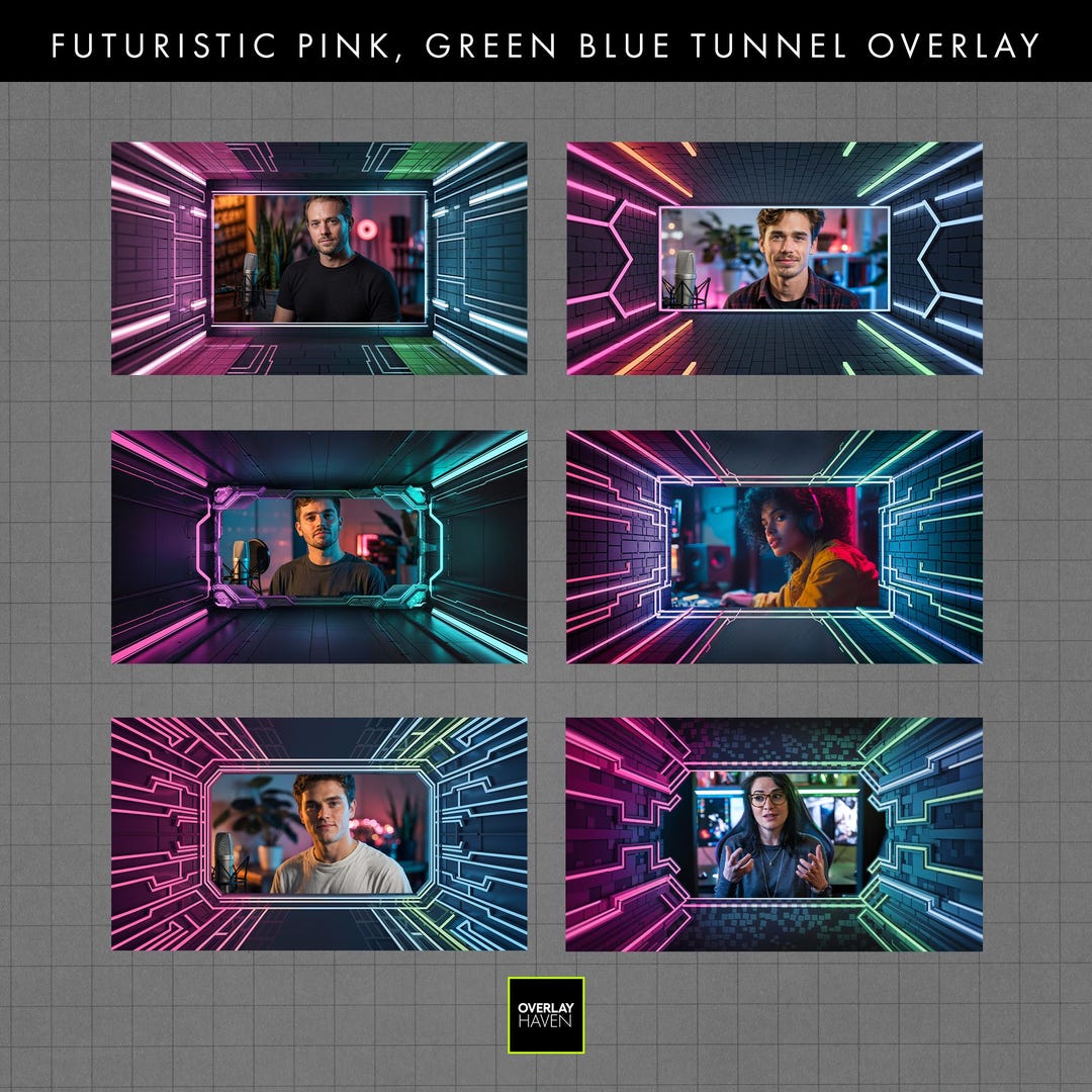 11 Futuristic Pink Green Blue Webcam Overlays, Tunnel Stream Layout ...