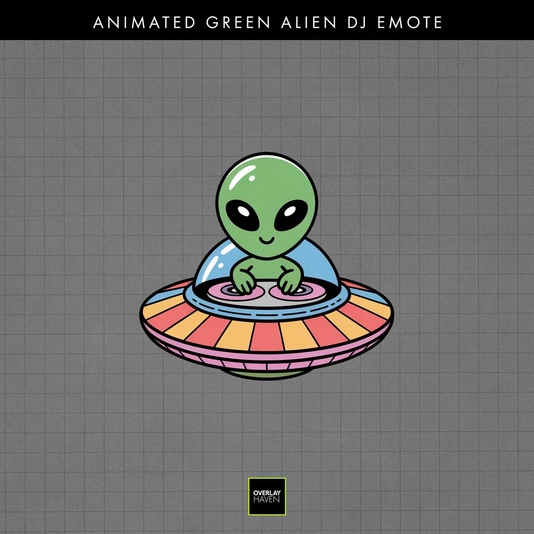 Animated Green Alien DJ Emote: Colorful UFO Stream Overlay (PNG Digital ...