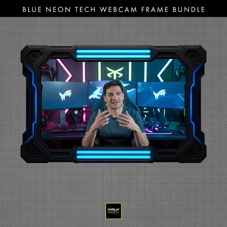 Set di cornici per webcam Blue Neon Tech: sovrapposizioni di streaming ...