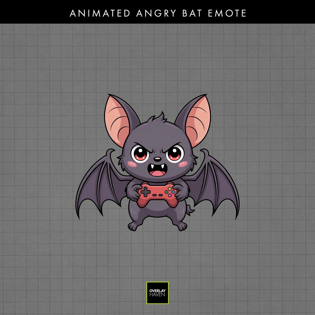 Animated Angry Bat Emote: Kawaii Gamer Rage Overlay (GIF & PNG Digital ...