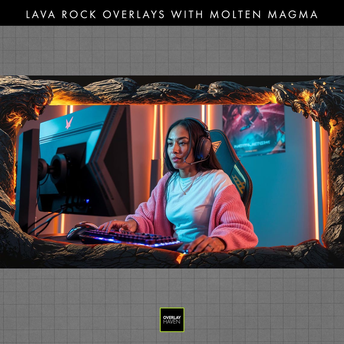 Lava Rock Webcam Overlays: Fiery Magma Frames (PNG) - Etsy