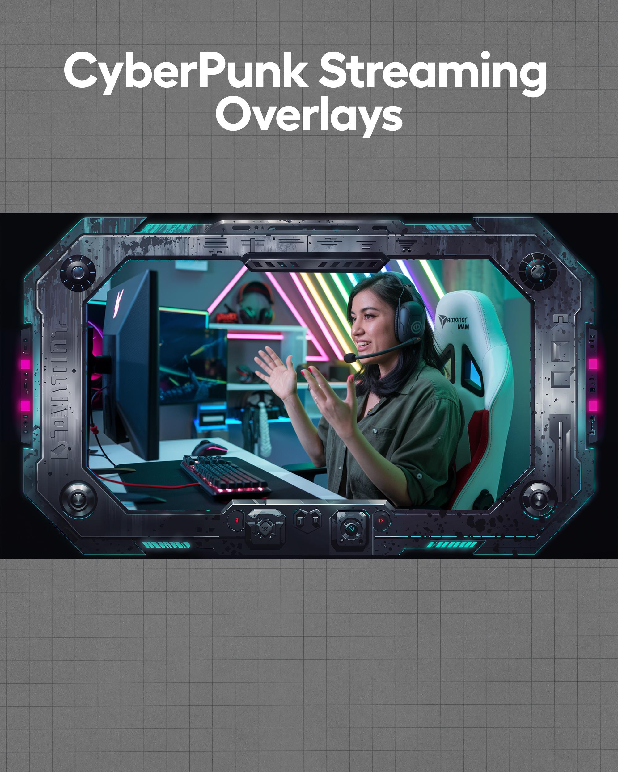 11 Cyberpunk Stream Overlays Bundle, Futuristic Facecam Borders, Neon ...