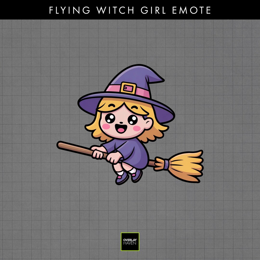 Flying Witch Girl Emote: Kawaii Halloween Stream Overlay (GIF & PNG ...