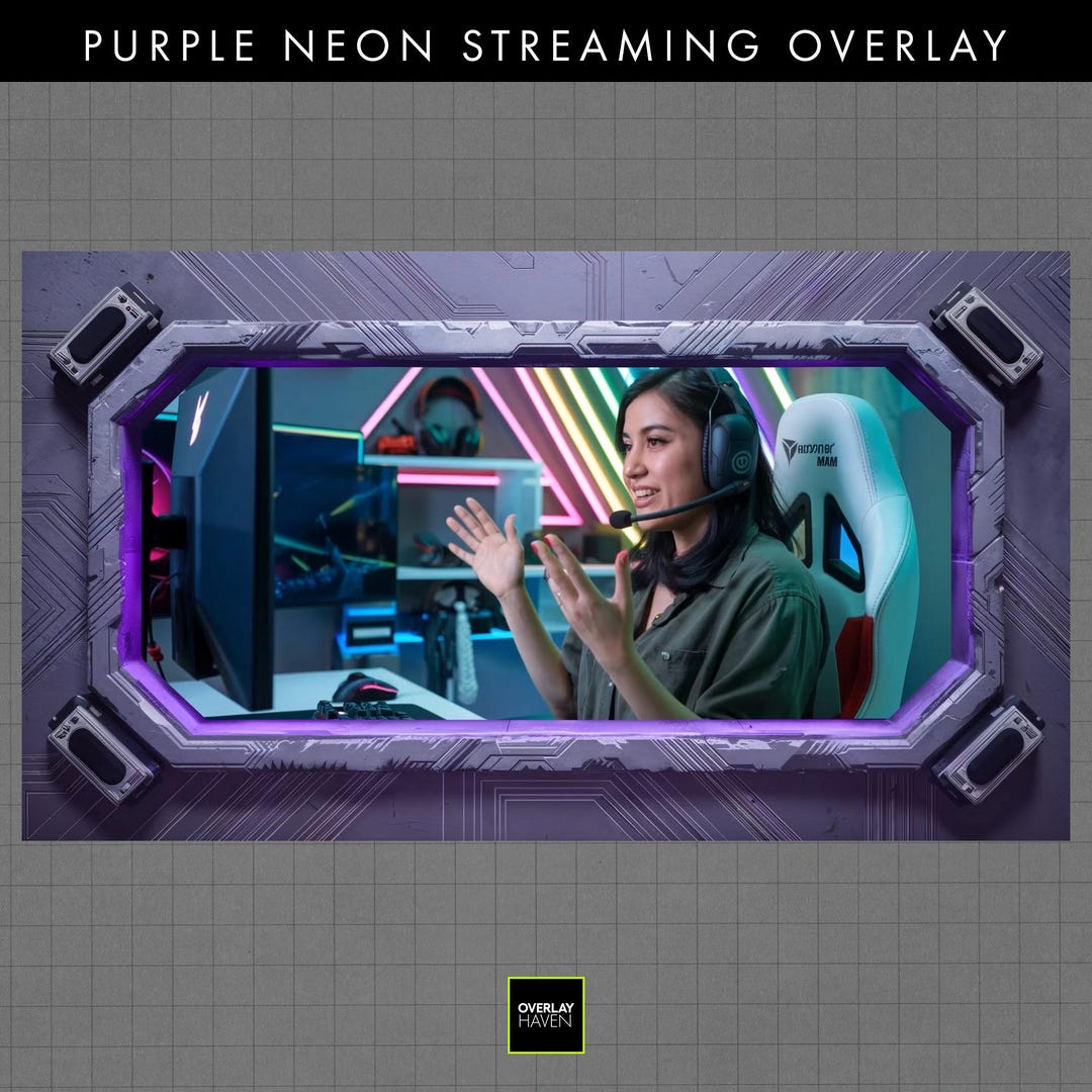 Purple Neon Streaming Overlay, Cyber Stream Border, Futuristic Overlay ...