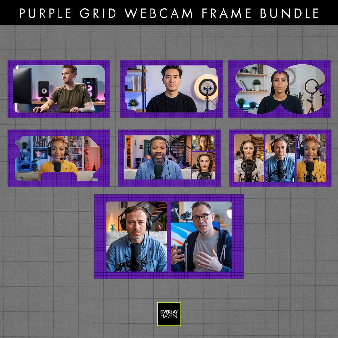 Purple Grid Webcam Frame Bundle | Stream Overlay Pack | Facecam Borders ...