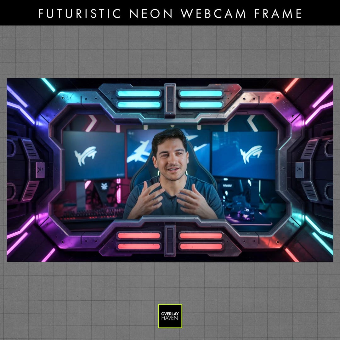 Futuristic Neon Webcam Frame, RGB Facecam Border, Cyberpunk Stream ...