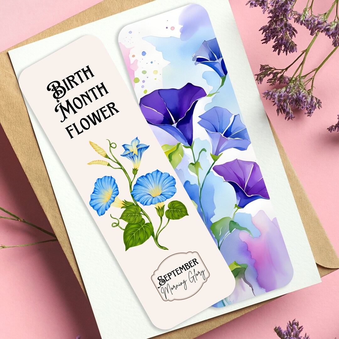 September Birth Flower Design Bookmark Watercolor Morning Glory ...