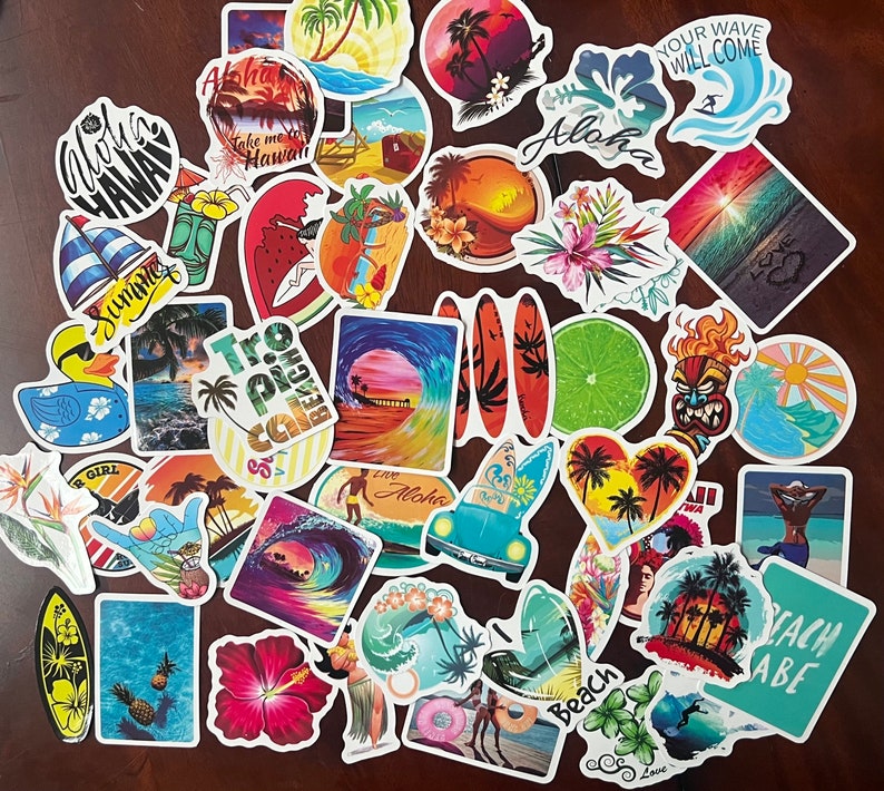 Summer Stickers Waterproof Vinyl Decals Surfboard Stickers Beach, Surf ...