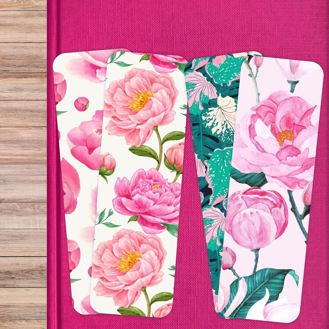 Pink Peony Bookmark Floral Bookmark Collection Flower Bookmarks With ...