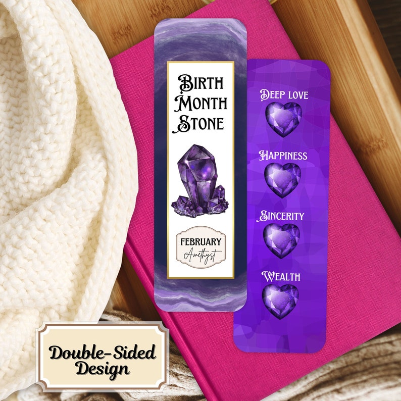Custom Birth Stone Bookmark for Month of February Purple Amethyst ...