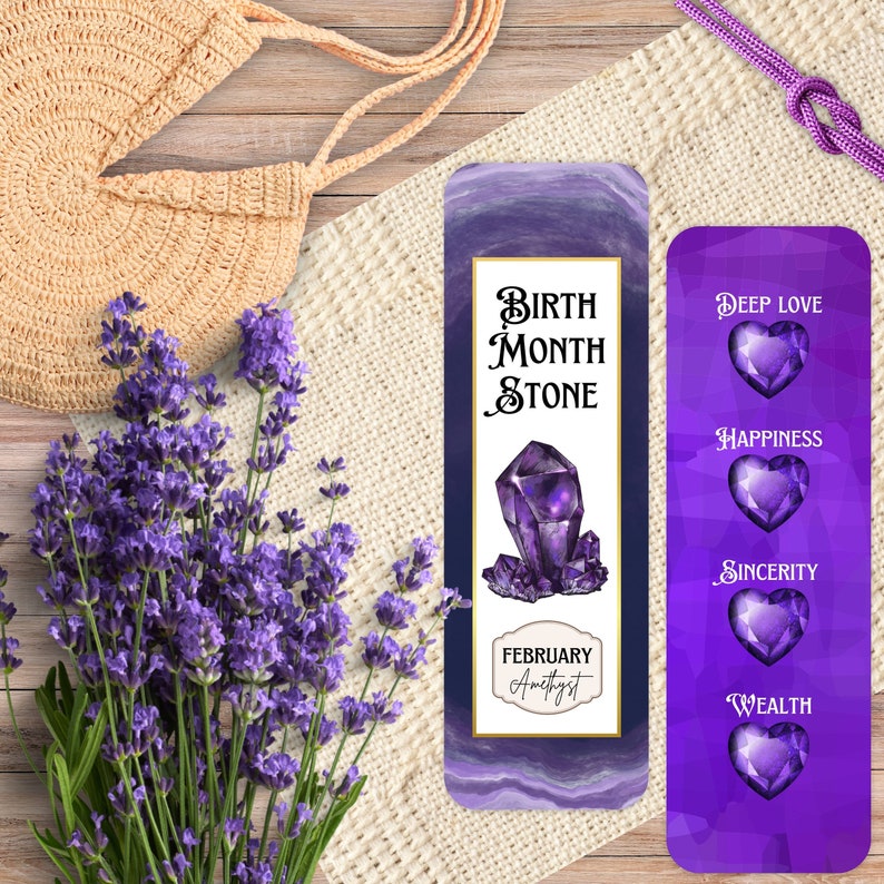 Custom Birth Stone Bookmark for Month of February Purple Amethyst ...