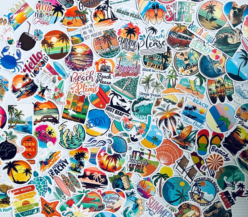 Summer Themed Stickers Pack Waterproof Vinyl Decals Surfboard Stickers ...