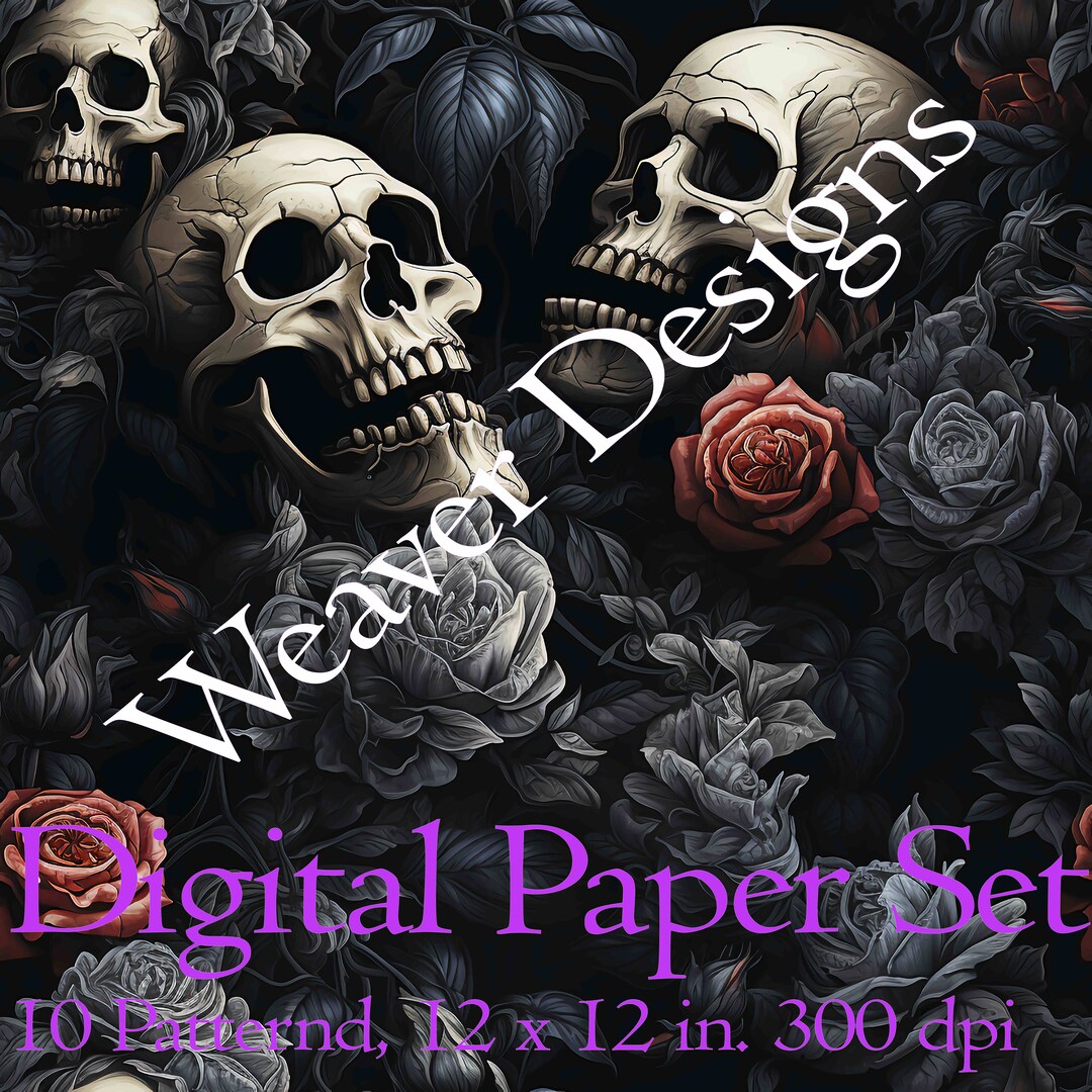 Skulls and Flowers, Digital Paper, Scrapbook Paper, Sublimation ...