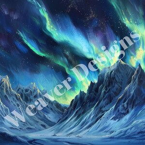 Northern Lights Over Mountain Ranges, Aurora Borealis, Digital Paper ...