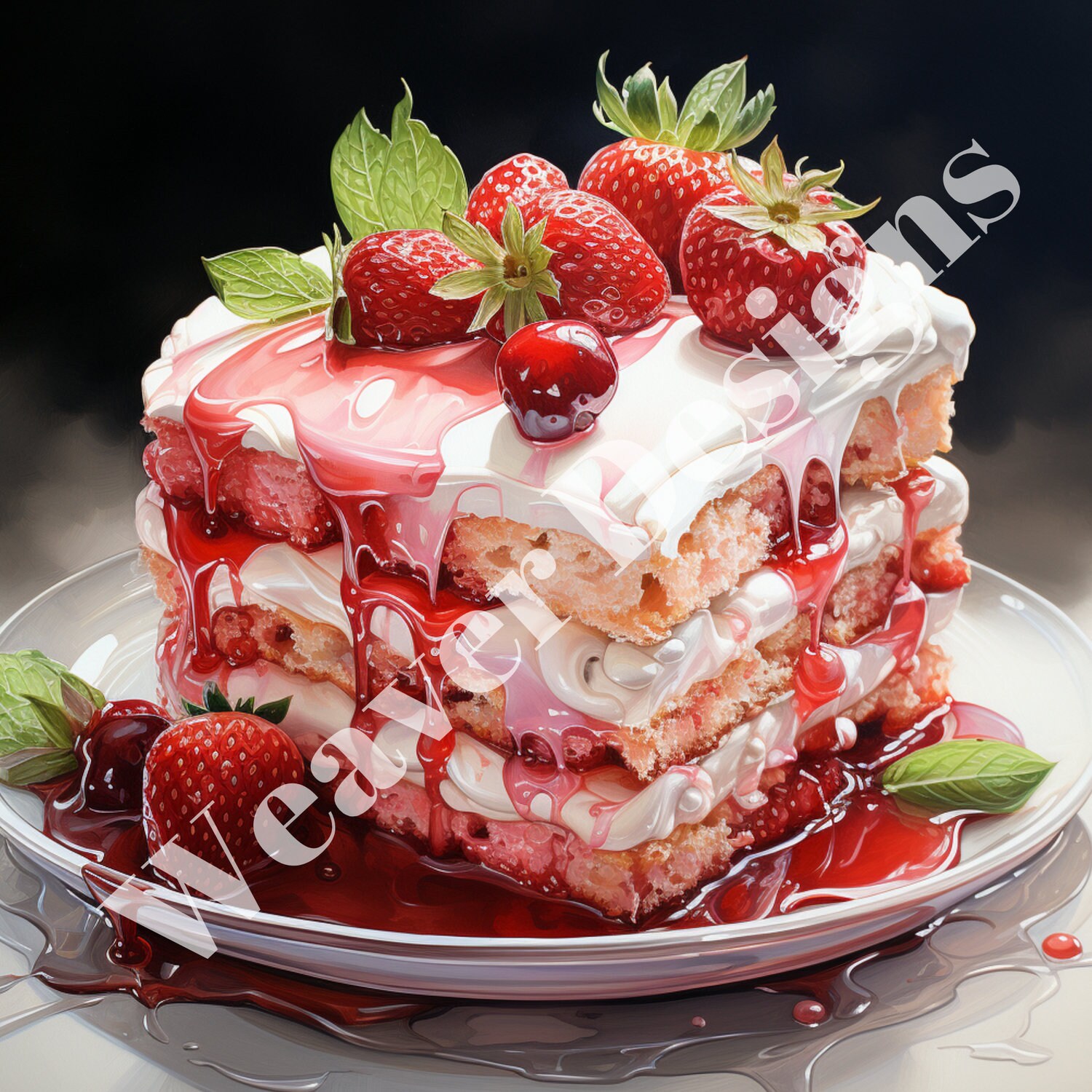 Strawberry Shortcake in Watercolor, Digital Paper, Scrapbook Paper ...
