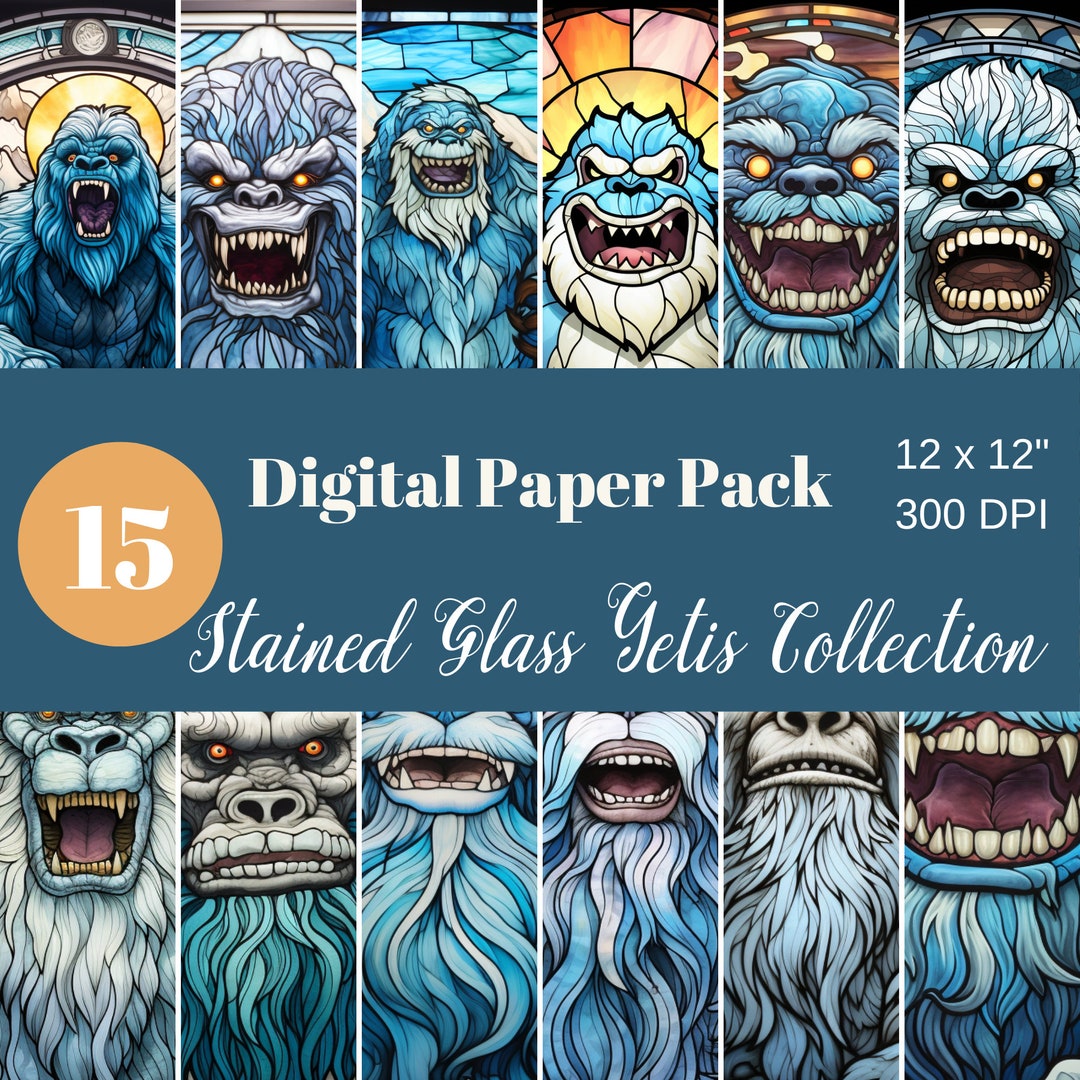 Stained Glass Yeti Collection, Digital Paper, Scrapbook Paper ...