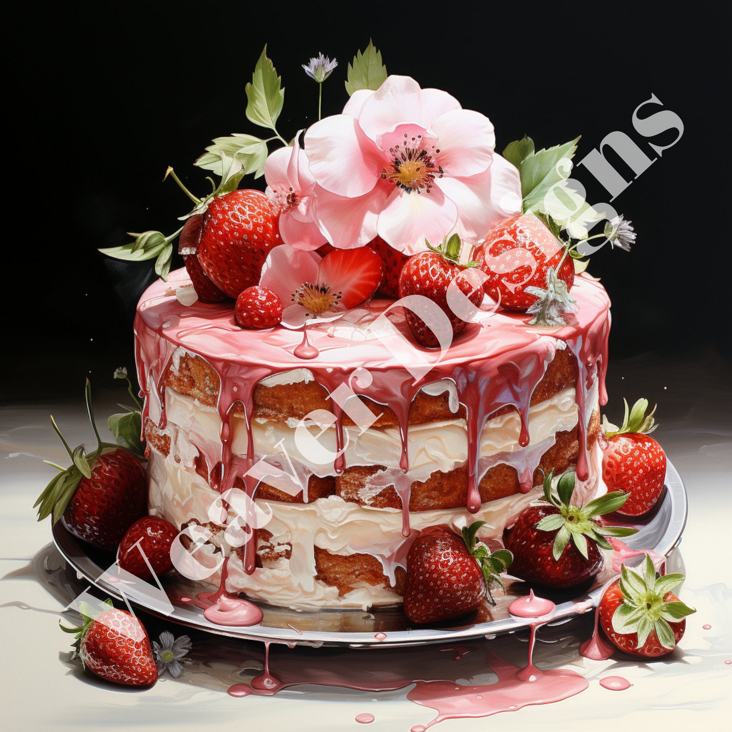 Strawberry Shortcake in Watercolor, Digital Paper, Scrapbook Paper ...