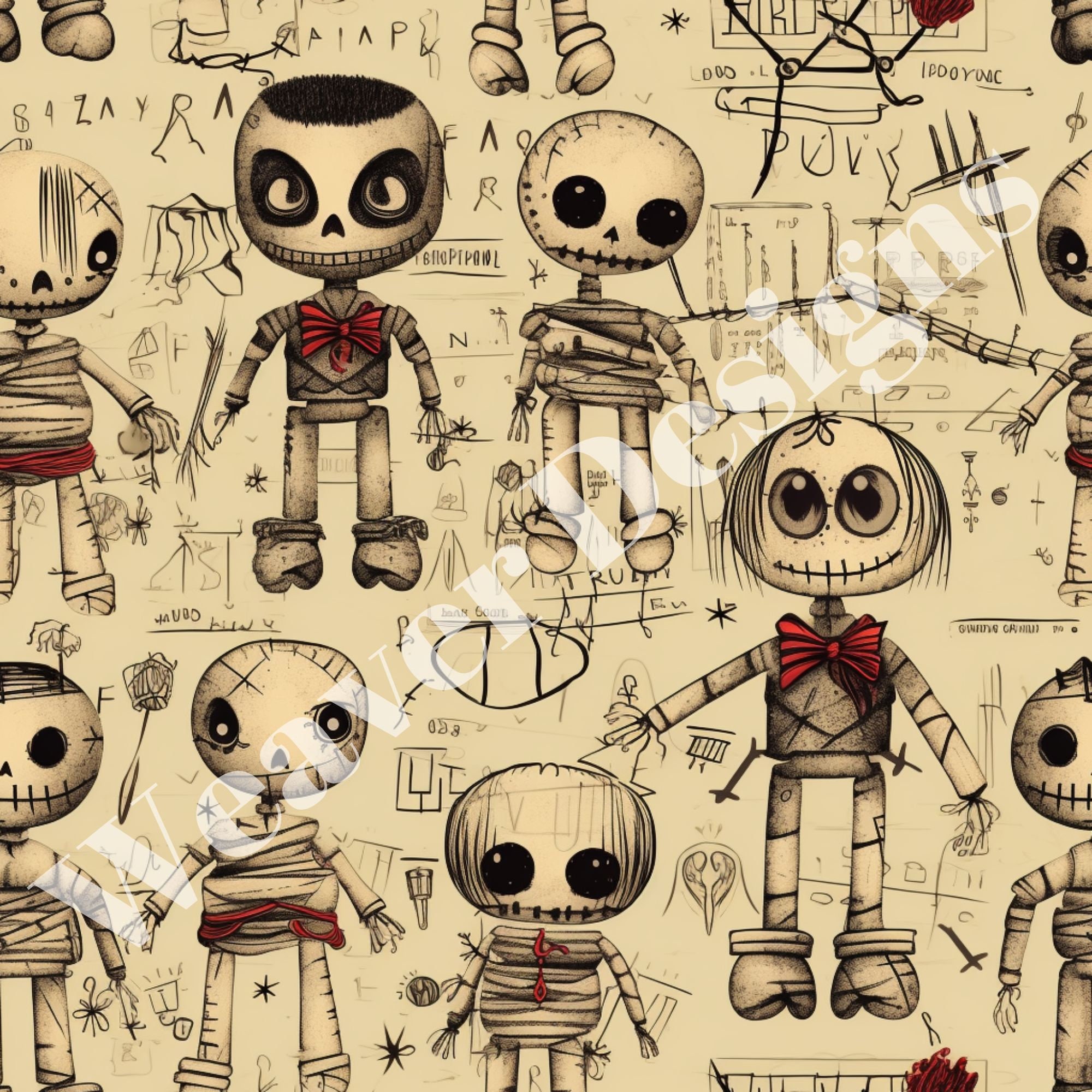 Voodoo Dolls, Digital Paper, Scrapbook Paper, Sublimation, Seamless ...
