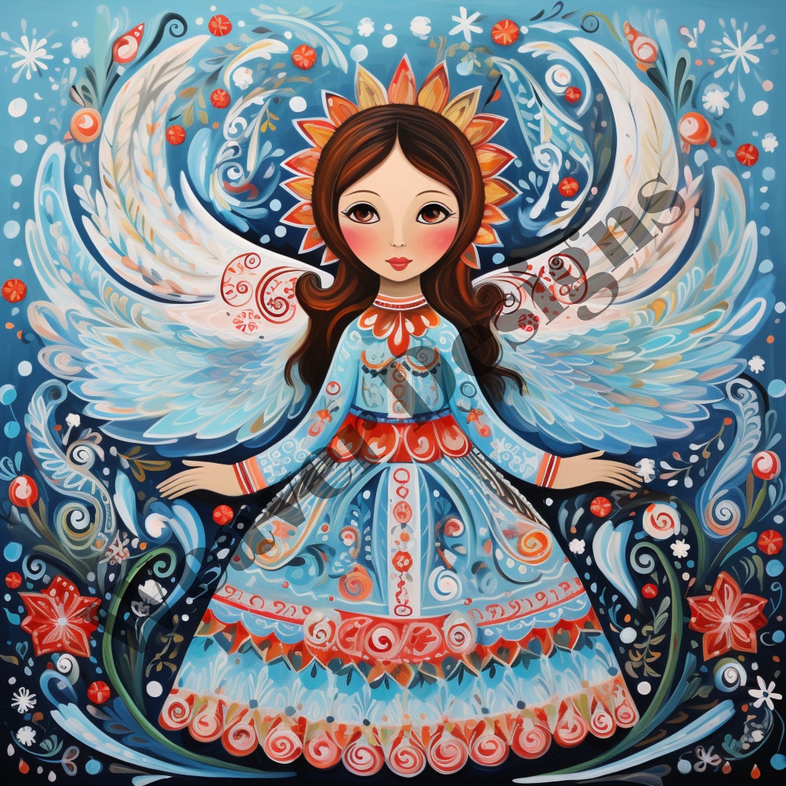 Folk Art Angels, Digital Paper, Scrapbook Paper, Sublimation ...