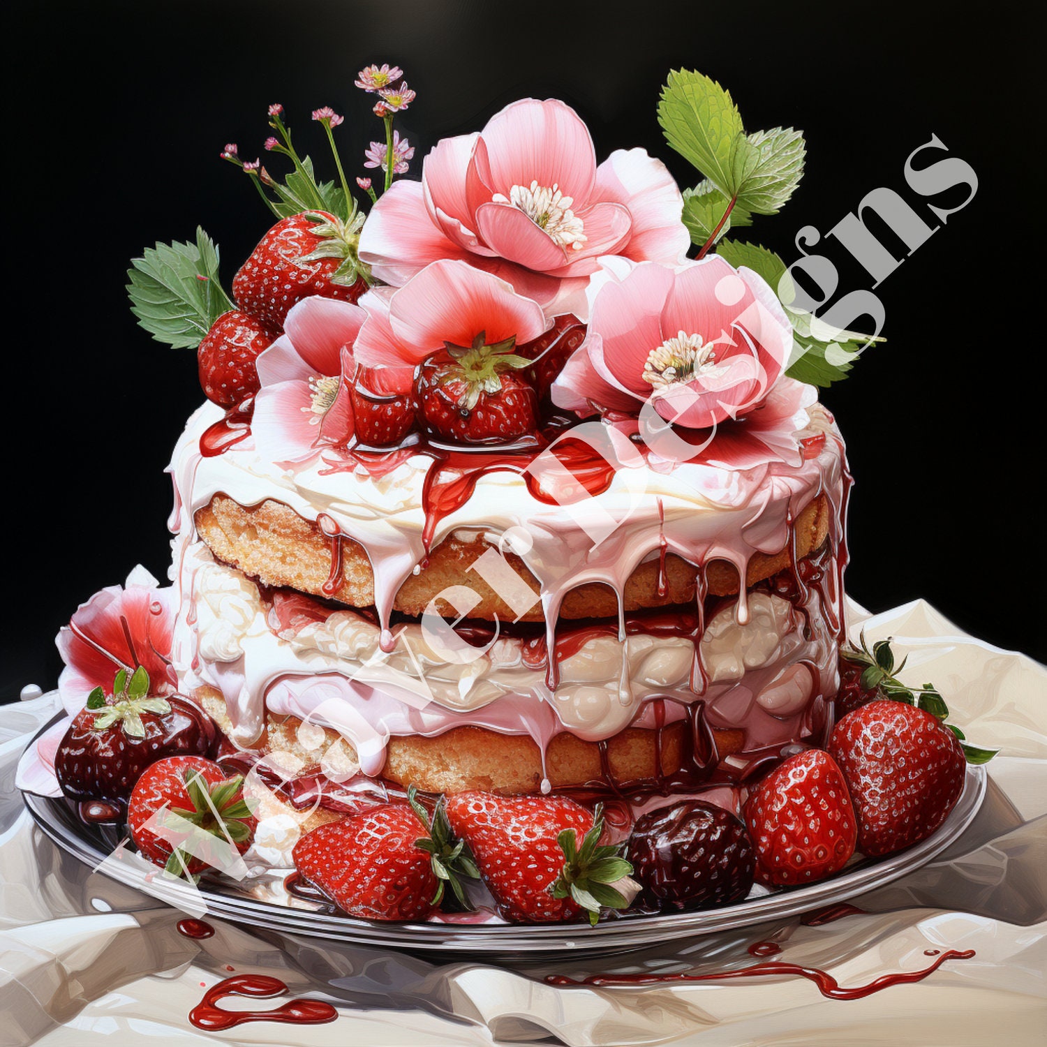 Strawberry Shortcake in Watercolor, Digital Paper, Scrapbook Paper ...