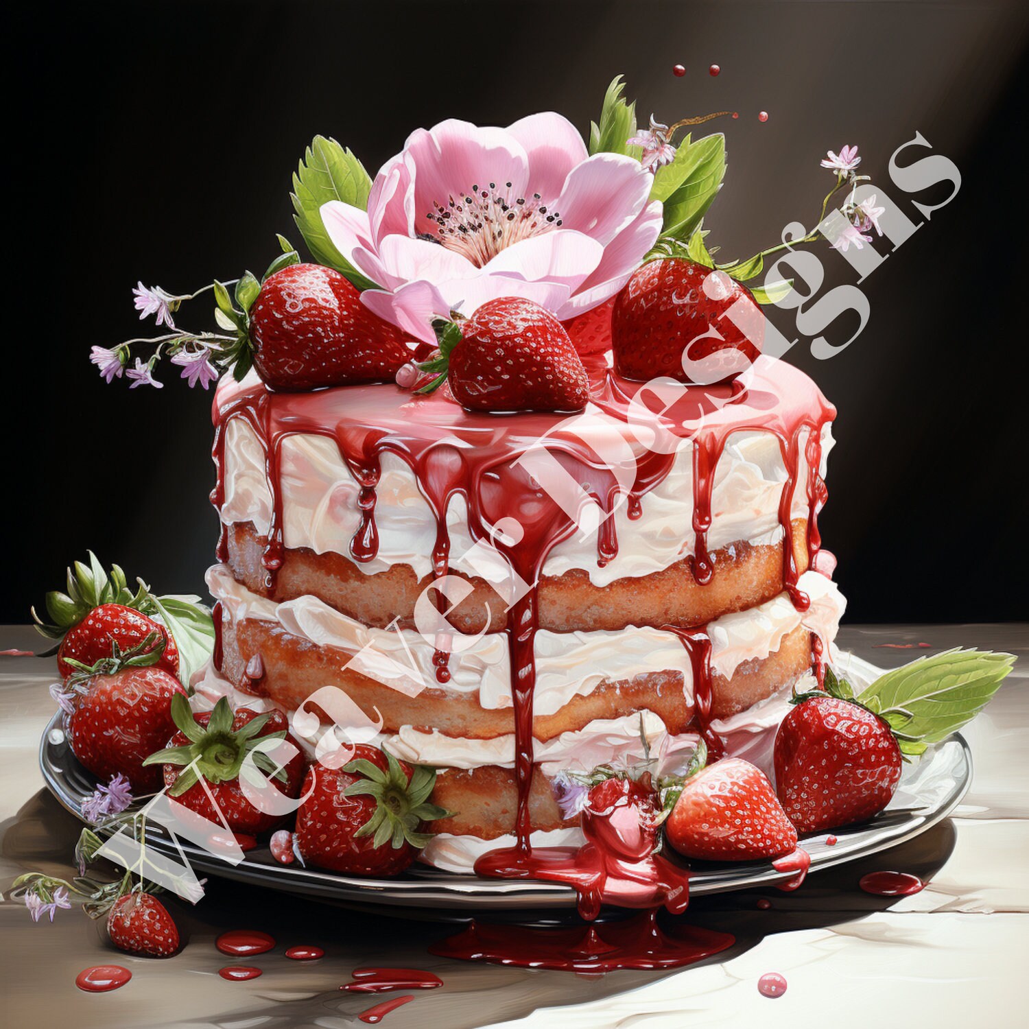 Strawberry Shortcake in Watercolor, Digital Paper, Scrapbook Paper ...