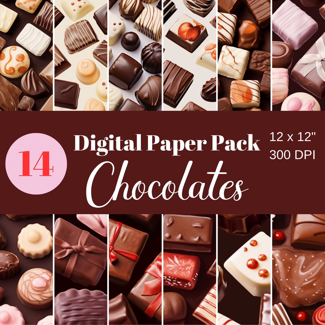 Chocolates, Candy, Truffles, Valentine Paper Digital Paper, Scrapbook ...