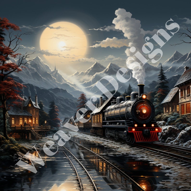 Train Scenes, Stickers, Digital Paper, Scrapbook Paper, Sublimation ...