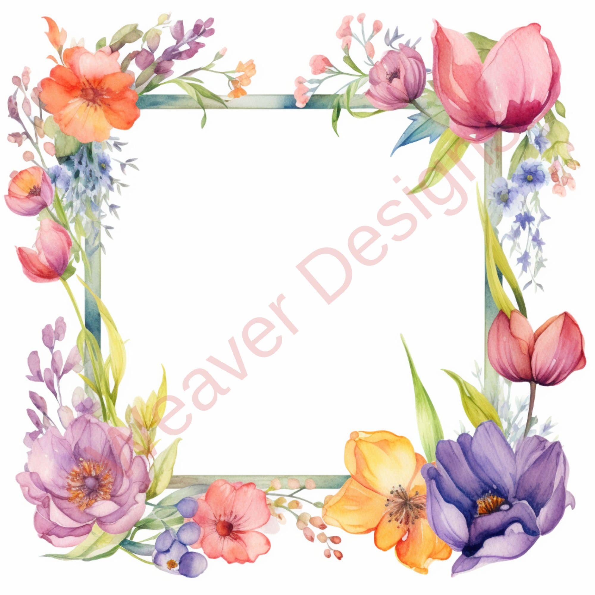 Spring Flower Borders, Assorted Sizes, Border Paper, Digital Paper ...