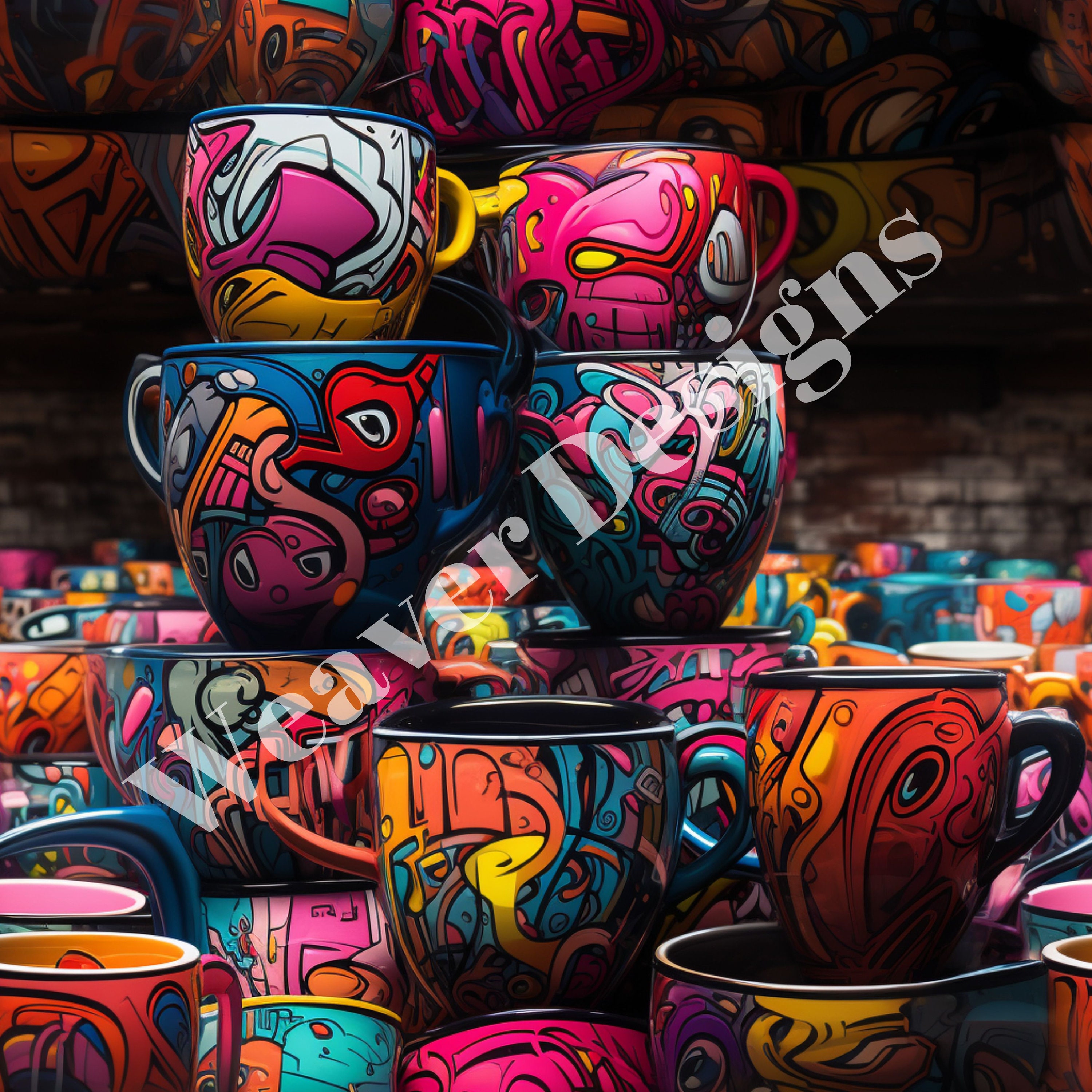 Graffiti Cups, Digital Paper, Scrapbook Paper, Sublimation, Seamless ...