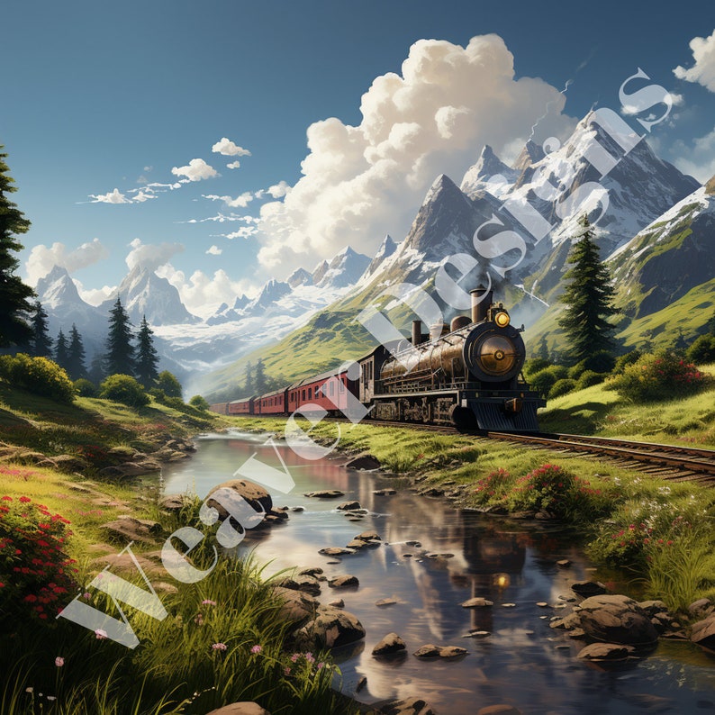 Train Scenes, Stickers, Digital Paper, Scrapbook Paper, Sublimation ...