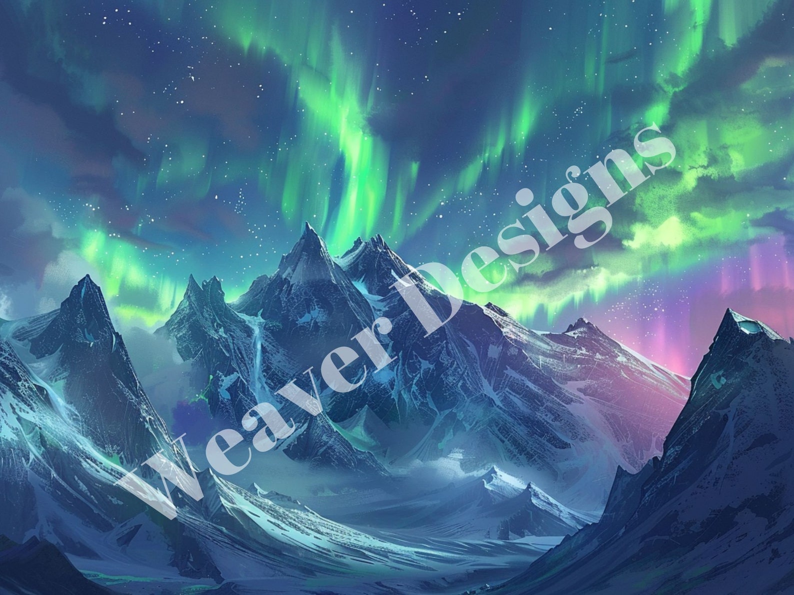 Northern Lights Over Mountain Ranges, Aurora Borealis, Digital Paper ...