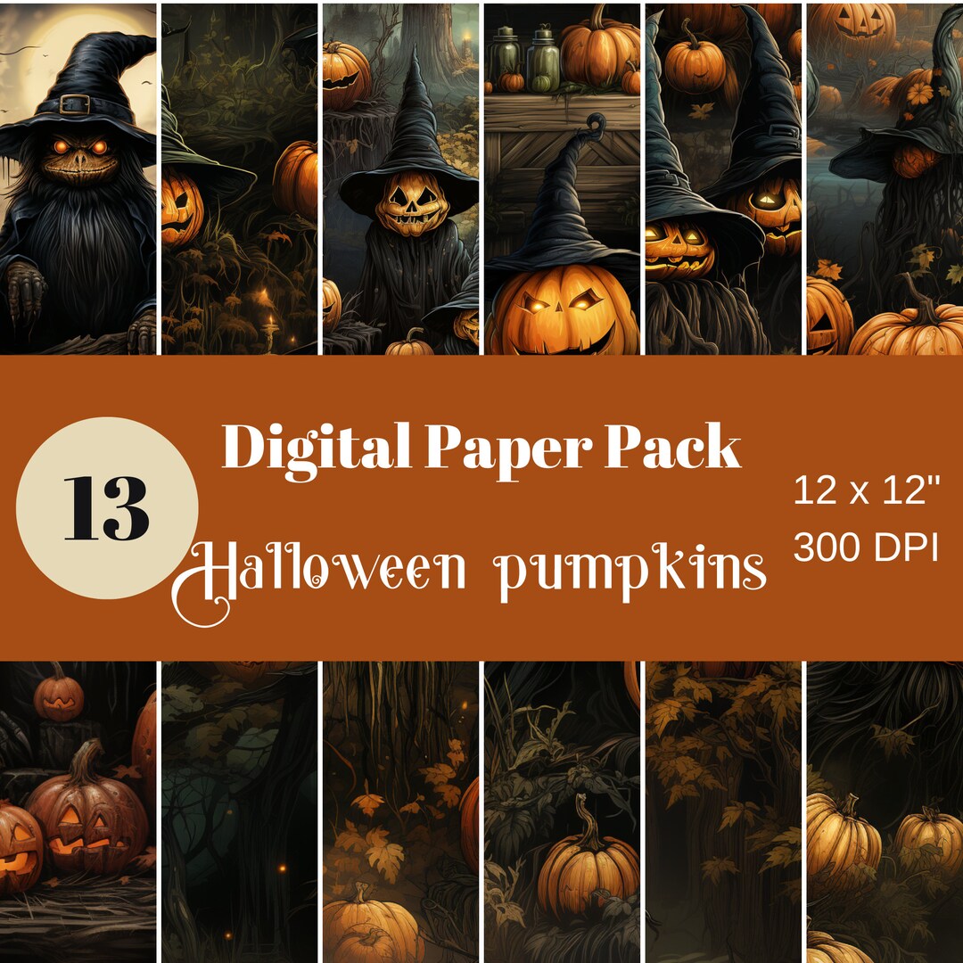 Spooky Halloween Pumpkins, Digital Paper, Scrapbook Paper, Sublimation ...