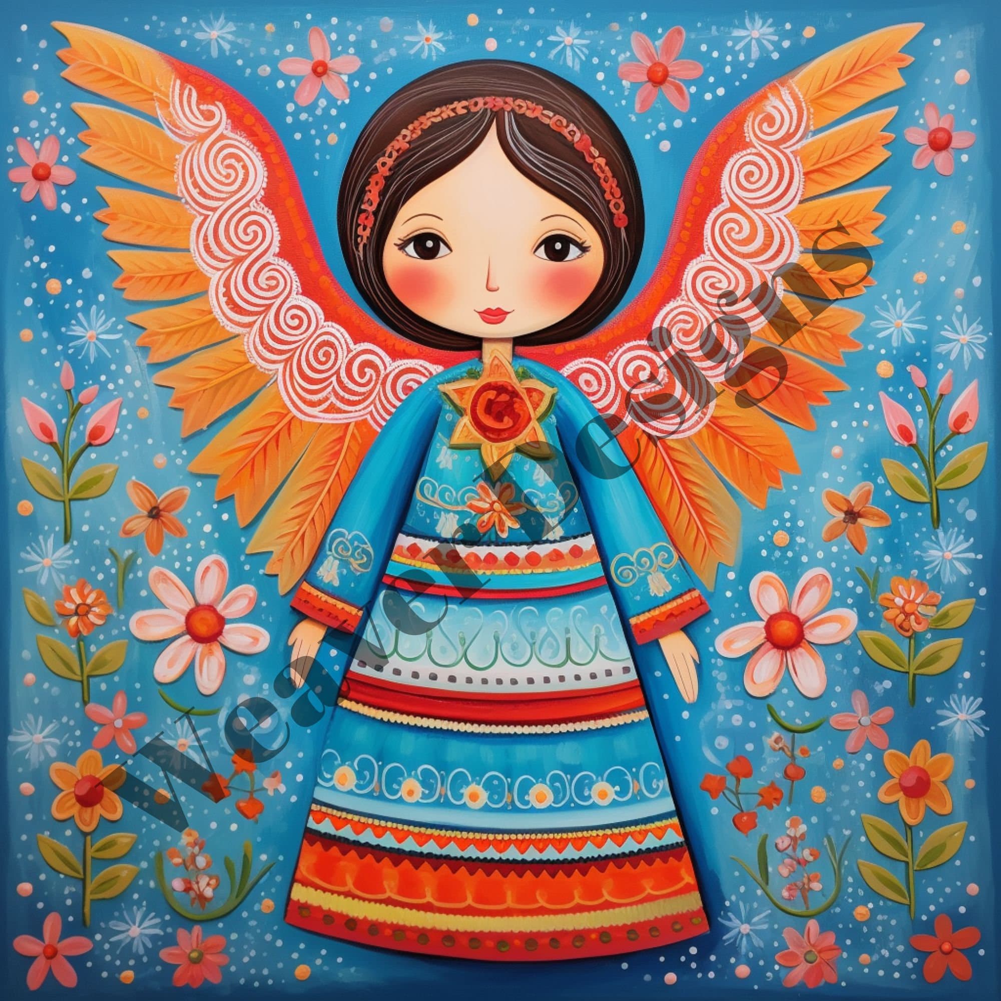 Folk Art Angels, Digital Paper, Scrapbook Paper, Sublimation ...